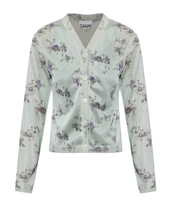 GANNI Floral Motif Knitted Cardigan