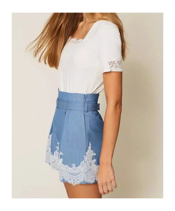 TWINSET Lace Detail Belted Short - No