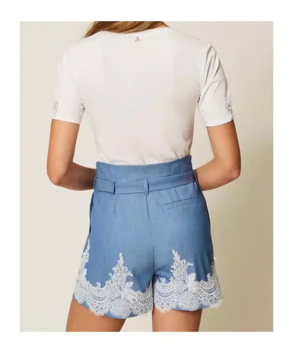 TWINSET Lace Detail Belted Short - No