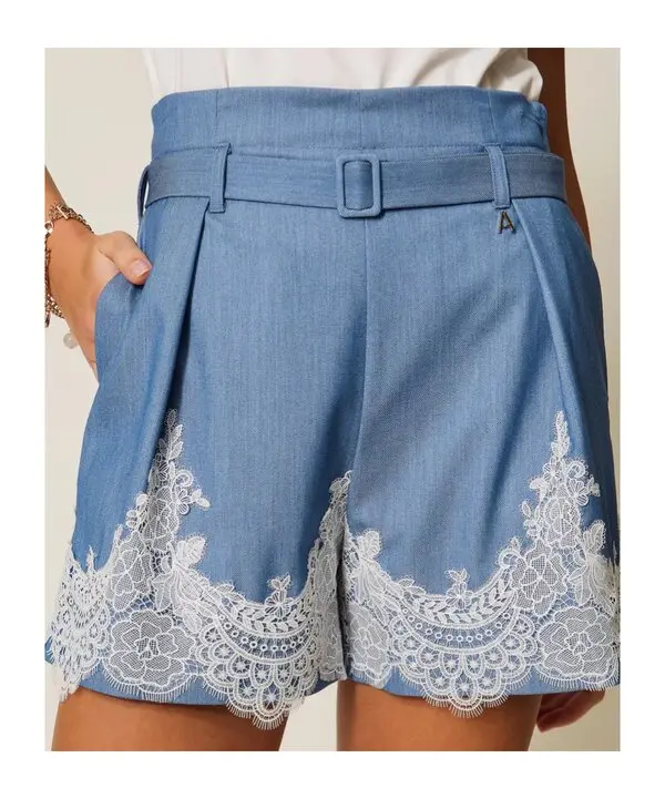 TWINSET Lace Detail Belted Short - No