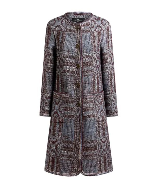 Etro Bouclé Jacquard Coat With Pegaso Buttons