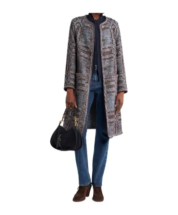 Etro Bouclé Jacquard Coat With Pegaso Buttons