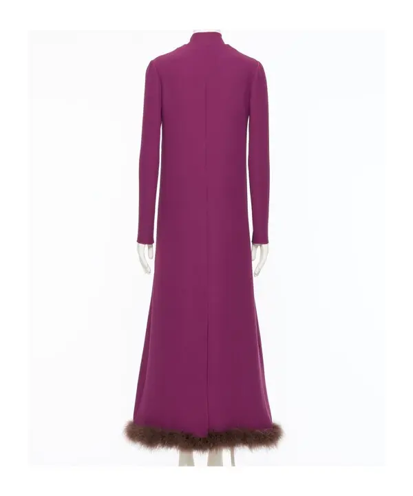 Valentino Garavani Long-sleeved V-neck Dress With Fur Trim