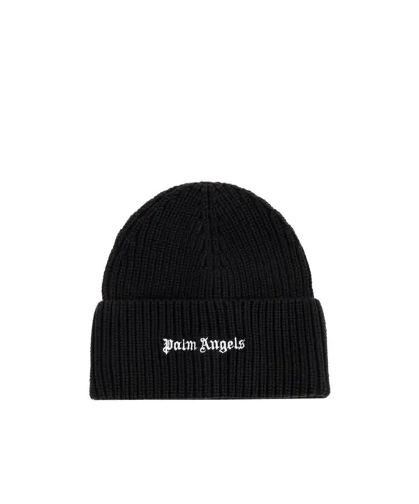 Palm Angels Logo Embroidered Beanie - Black