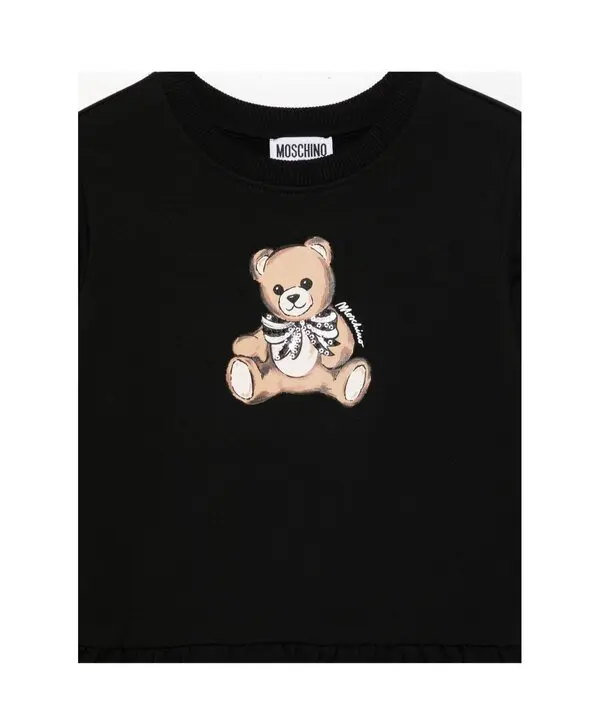Moschino Cotton Long Sleeve Dress With Pleated Skirt