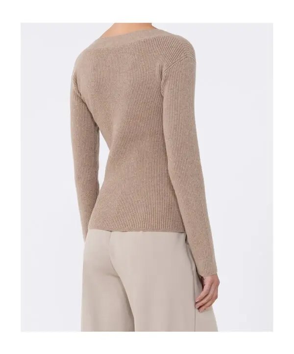 Max Mara Ribbed V-neck Cardigan - Sand-colored