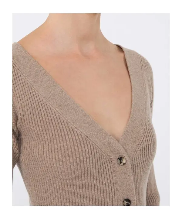 Max Mara Ribbed V-neck Cardigan - Sand-colored