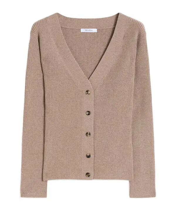 Max Mara Ribbed V-neck Cardigan - Sand
