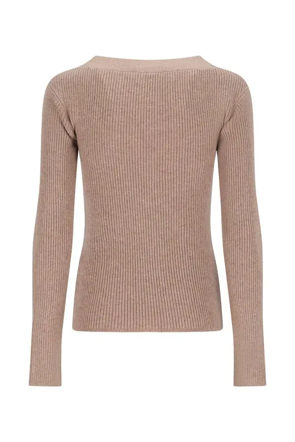 Max Mara Ribbed V-neck Cardigan - Sand