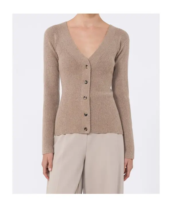 Max Mara Ribbed V-neck Cardigan - Sand