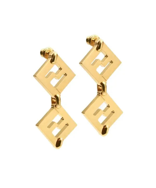 Fendi Forever Logo Plaque Drop Earrings - Golden