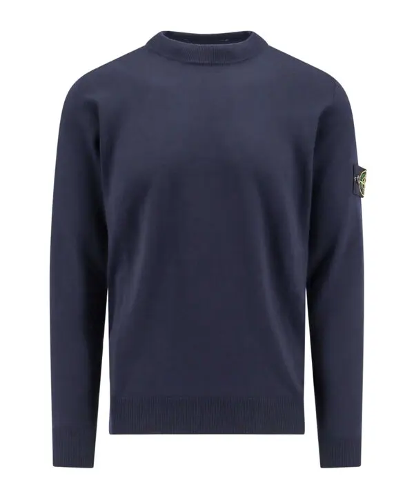 Stone Island Logo Patch Crewneck Jumper - Blue