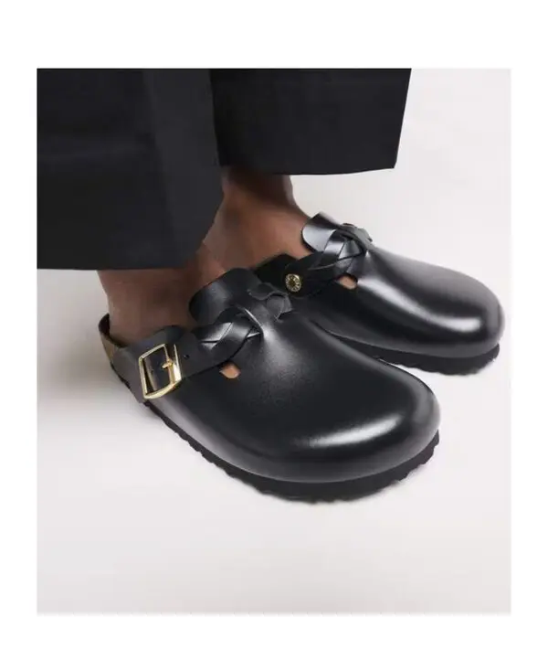 BIRKENSTOCK Boston Braided Buckled Clogs - Black