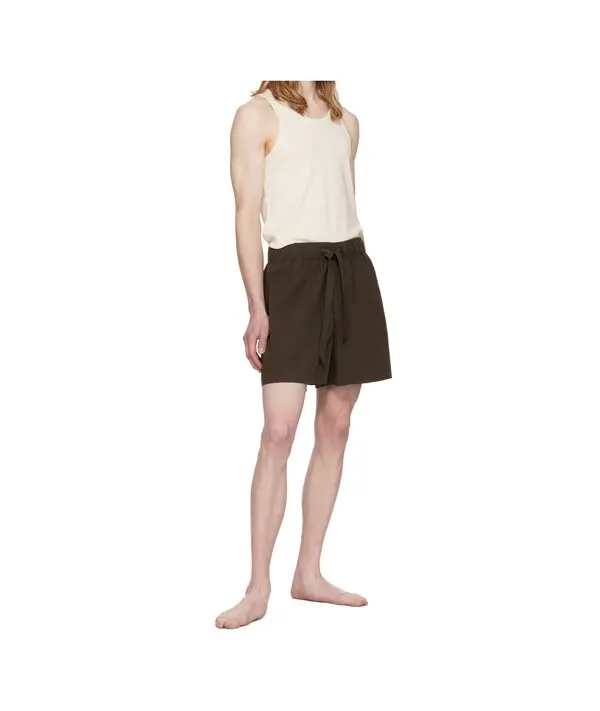 TEKLA Poplin Pyjama Shorts - Brown
