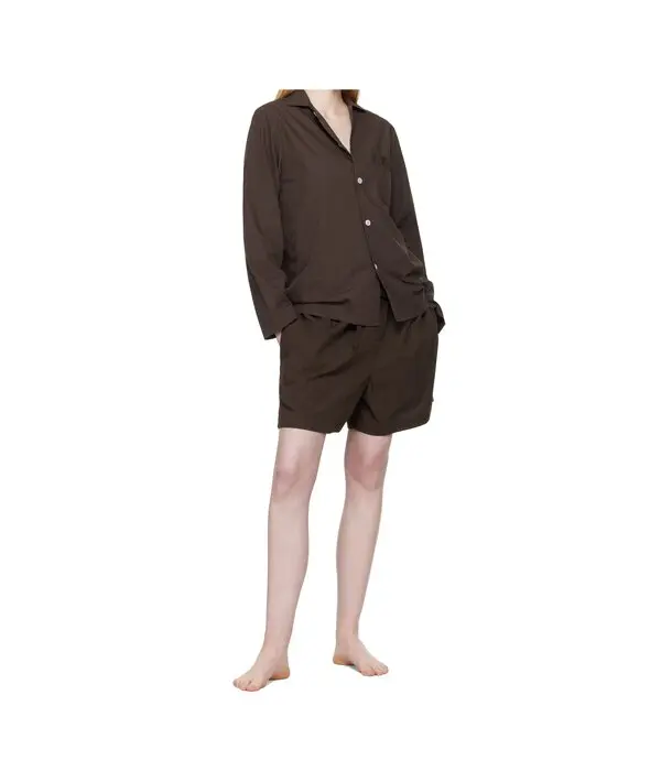 TEKLA Poplin Pyjama Shorts - Brown