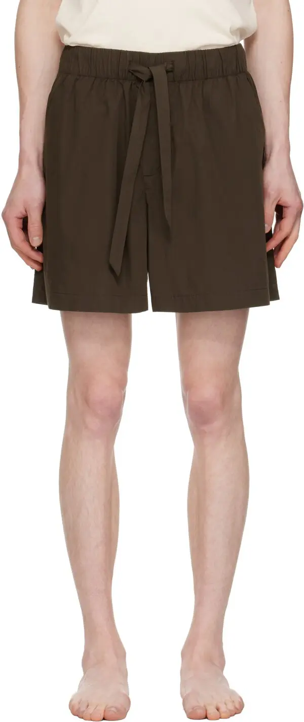 TEKLA Poplin Pyjama Shorts - Brown