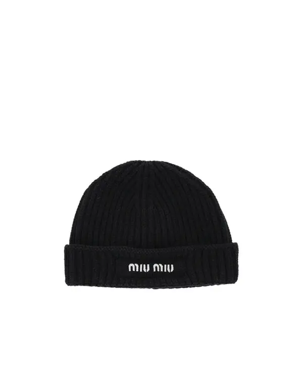 Miu Miu Embroidered Logo Beanie - Black