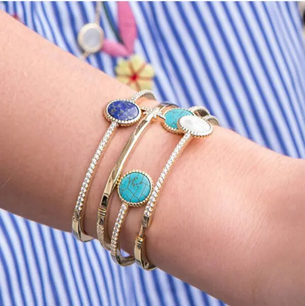 APM MONACO Golden Silver Crystal Inlaid Diamond Meteor Lapis Lazuli Bracelet