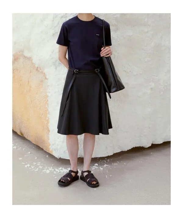 LOW CLASSIC Flared Midi Skirt With Belted Waist