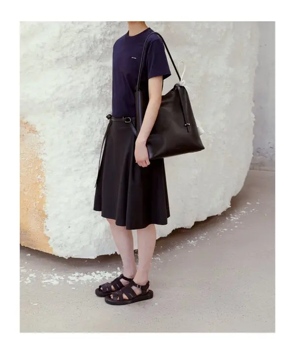 LOW CLASSIC Flared Midi Skirt With Belted Waist