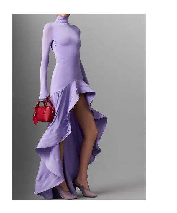 Stella McCartney Long Sleeve Asymmetric Ruffle Dress