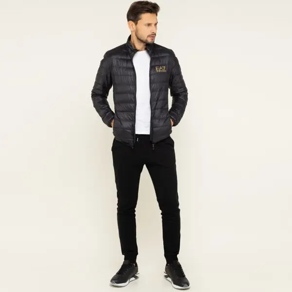 EA7 Quilted Zip-up Down Jacket With Stand Collar