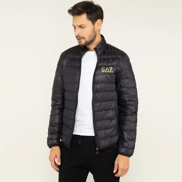 EA7 Quilted Zip-up Down Jacket With Stand Collar