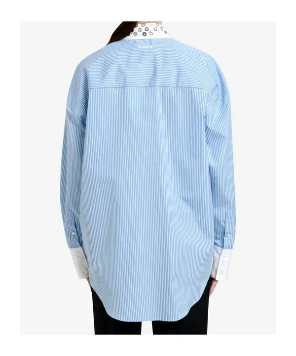 MSGM Striped Shirt With Embellished Collar