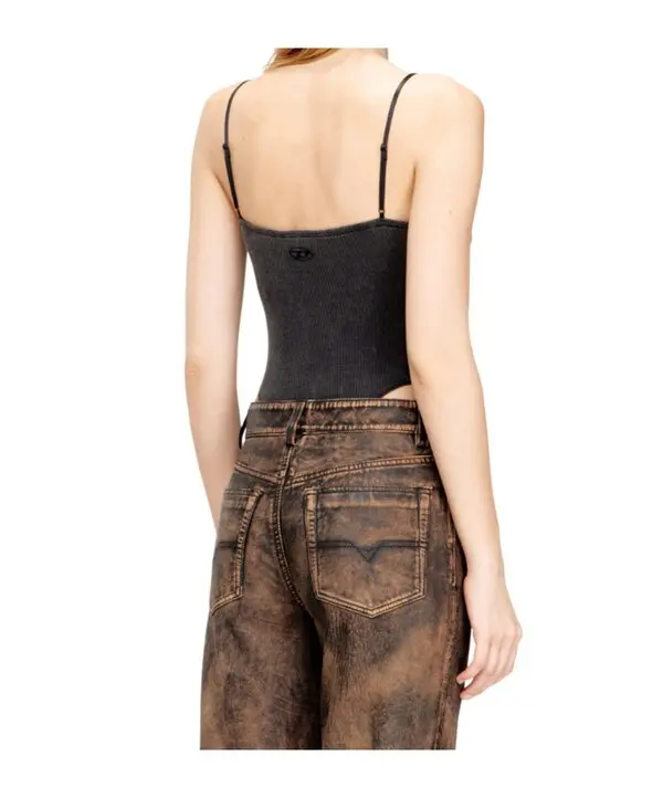 DIESEL® Ribbed Jersey Thong Bodysuit - Dark Grey