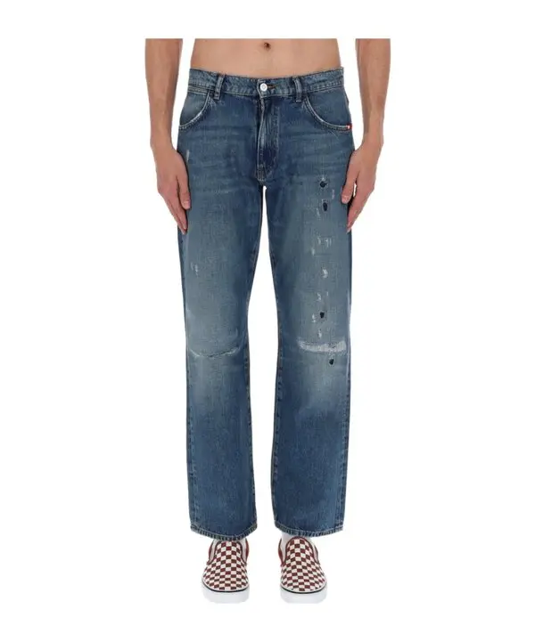 AMISH SUPPLIES James Distressed Straight-leg Jeans - Blue