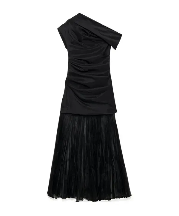 Simkhai Ammalie Draped Pleated-skirt Taffeta Dress - Black