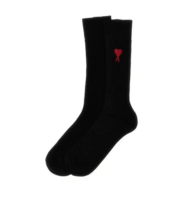 AMI Paris Logo Embroidered Ribbed 3-pack Socks