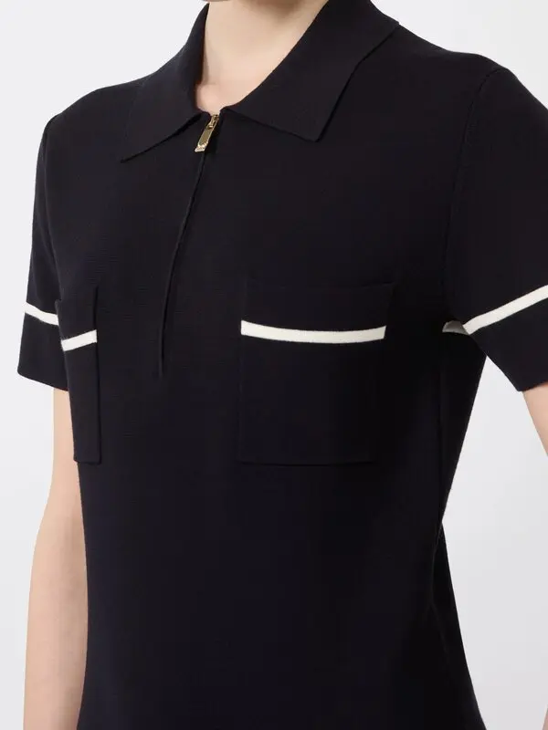Max Mara Short Sleeve Collared Knit Dress With Half-zip