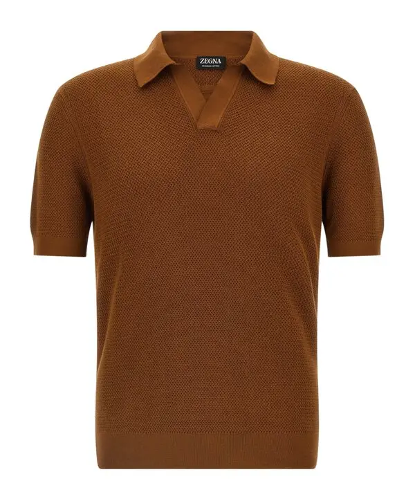 Zegna Open Collar Knitted Polo Shirt