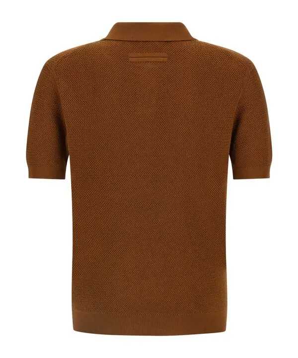 Zegna Open Collar Knitted Polo Shirt
