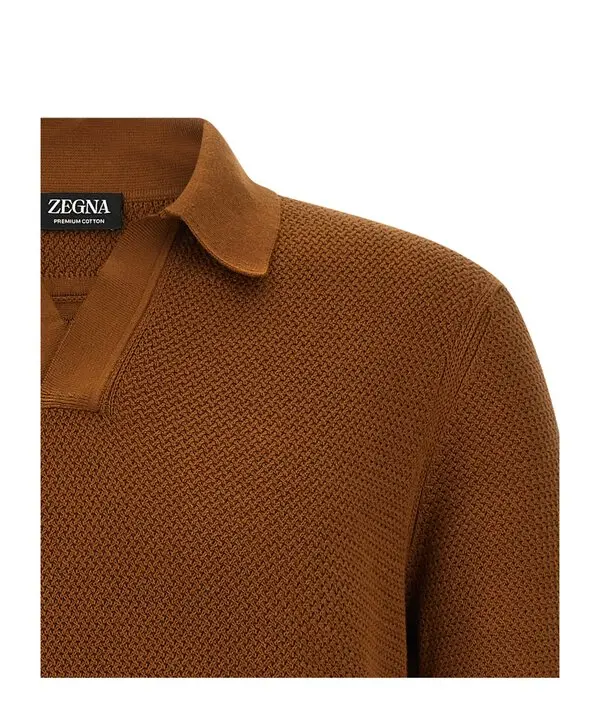 Zegna Open Collar Knitted Polo Shirt