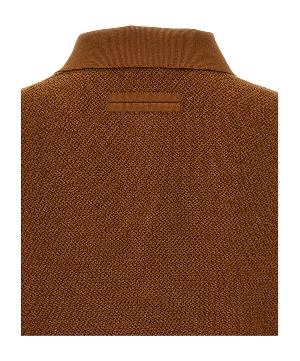 Zegna Open Collar Knitted Polo Shirt