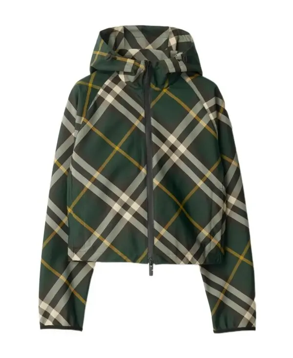 Burberry Check-pattern Zip-up Hooded Cropped Jacket