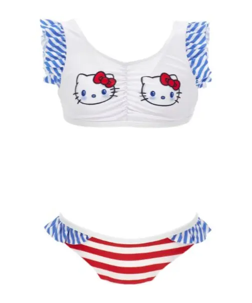 Monnalisa X Hello Kitty Striped Ruffled Bikini Set - White