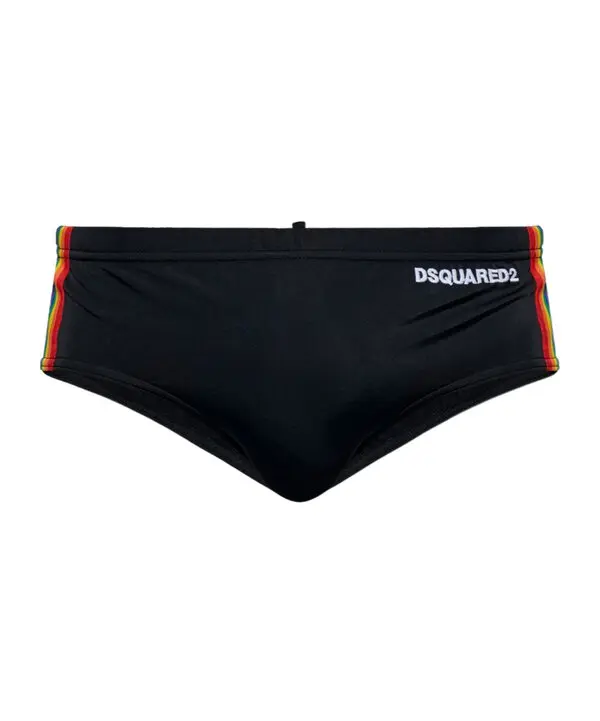 Dsquared2 Triangle Swim Trunks With Rainbow Stripe Detail - Black