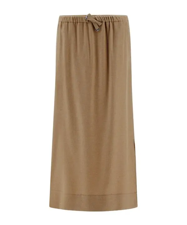 Herno Drawstring Waist Midi Skirt With Back Welt Pockets - Brown