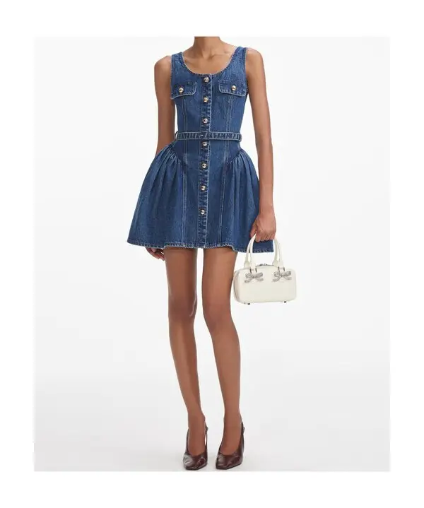 SELF-PORTRAIT Flared Denim Mini Dress