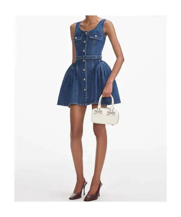 SELF-PORTRAIT Flared Denim Mini Dress