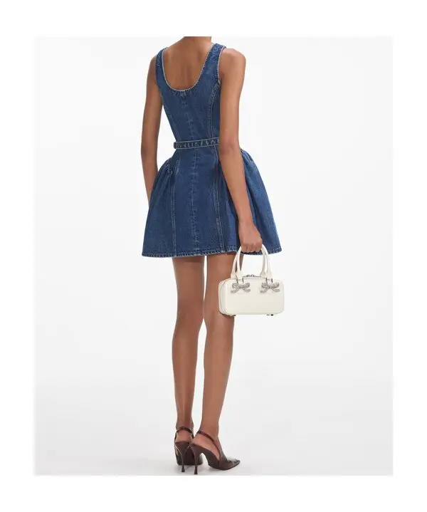 SELF-PORTRAIT Flared Denim Mini Dress