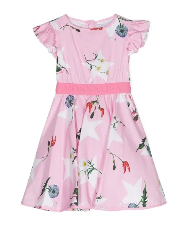 Monnalisa Floral Printed Star Poplin Dress