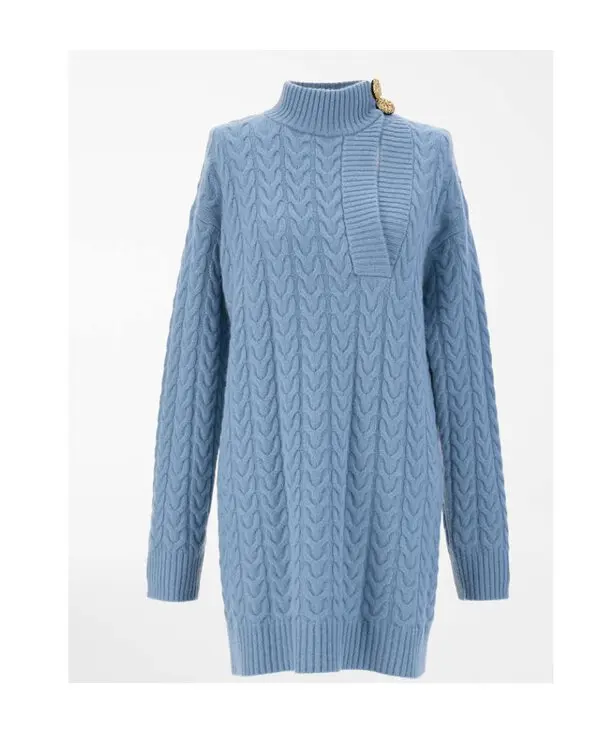 Max Mara Long Cable Knit Wool And Cashmere Pullover With Embroidered Buttons
