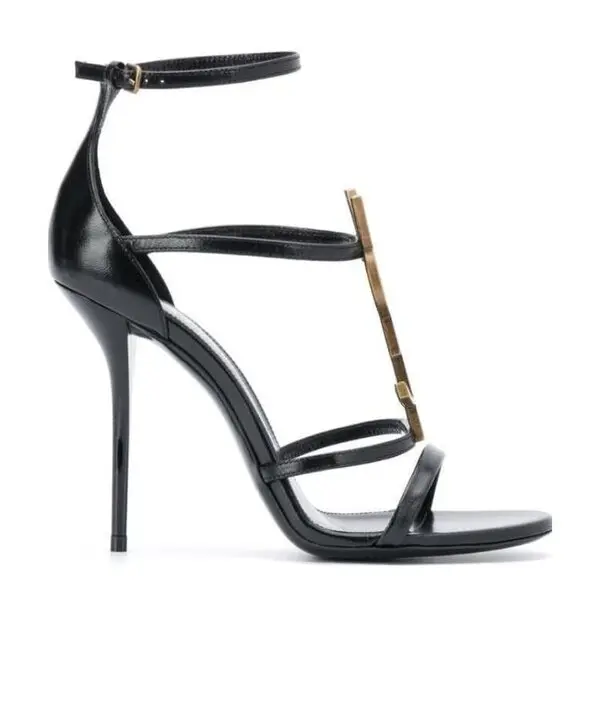 Saint Laurent Cassandra Monogram High Heel Sandals - Black