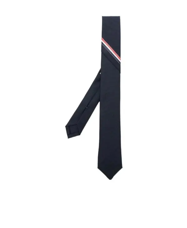 Thom Browne Rwb Stripe Logo Patch Neck Tie - Navy Blue