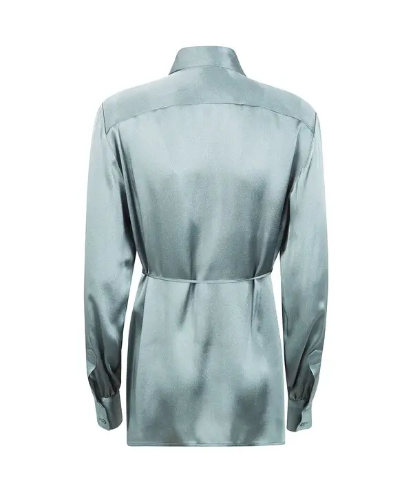 SEMICOUTURE Long Sleeve Tie-waist Shirt - Gray