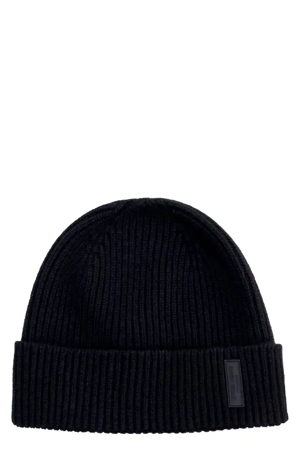Giorgio Armani Logo-patch Cashmere-knit Beanie - Black